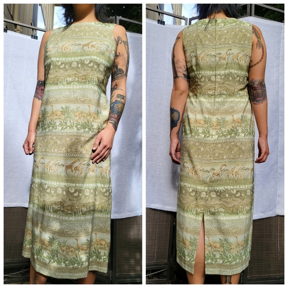 Koret | Dresses | Koret Sage Green Safari Print Midi Dress | Poshmark